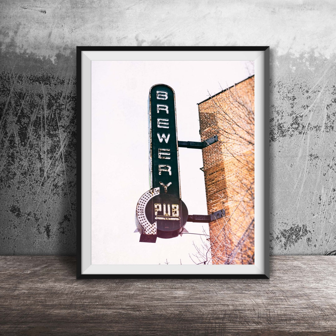 Brewery Pub Sign - Bar Art Photography Print - Neon Bar Sign Wall Art ...