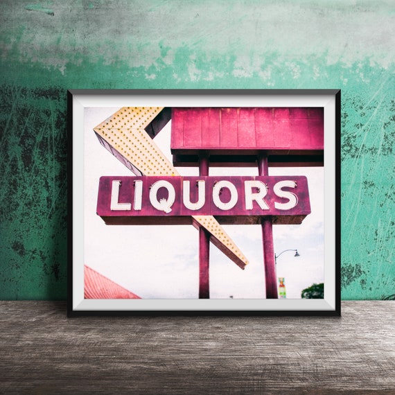LIQUORS Liquor Store Kitchen Art Bar Photo Retro Neon | Etsy