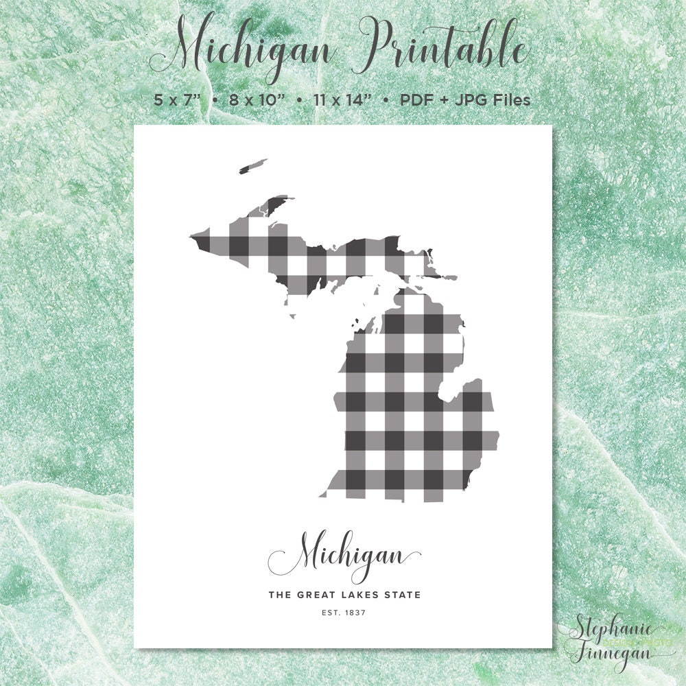Michigan Printable Printable Art Gingham MI Print - Etsy