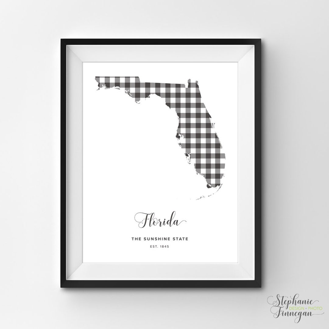 Florida Printable | Printable Art | Gingham | FL Print | Florida Art ...