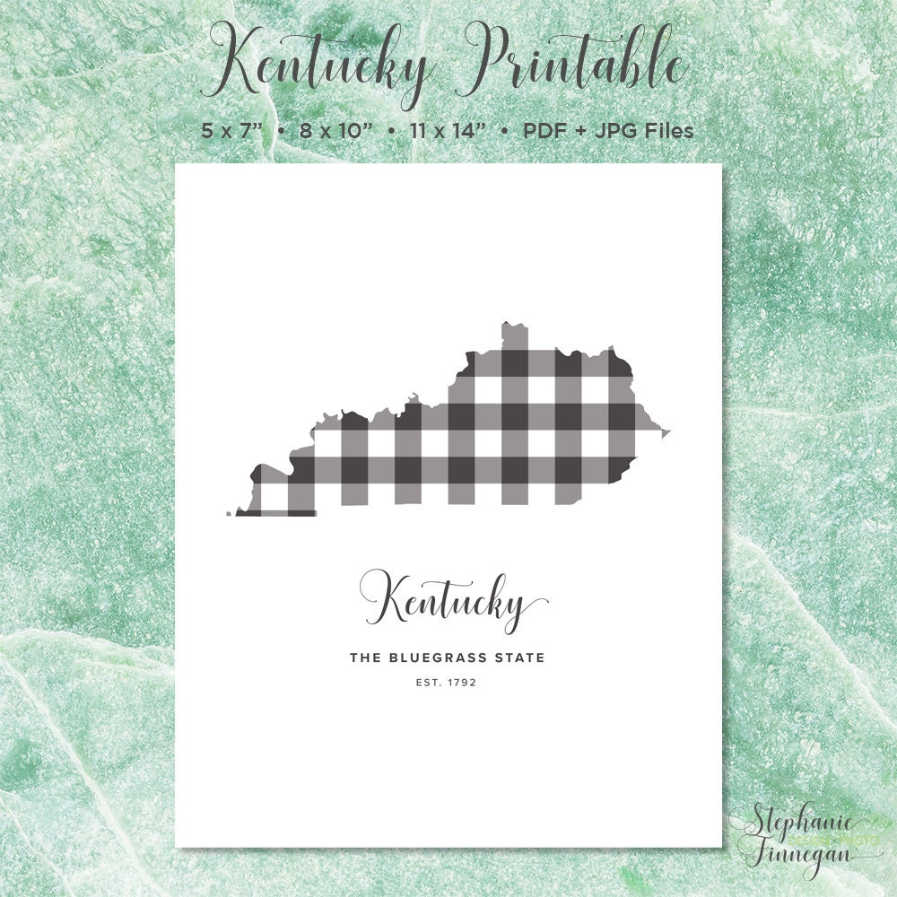 Kentucky Printable | Printable Art | Gingham | KY Print | Kentucky Art ...