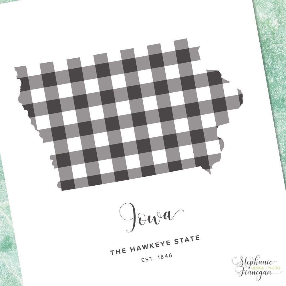 Iowa Printable | Printable Art | Gingham | IA Print | Iowa Art | Iowa ...