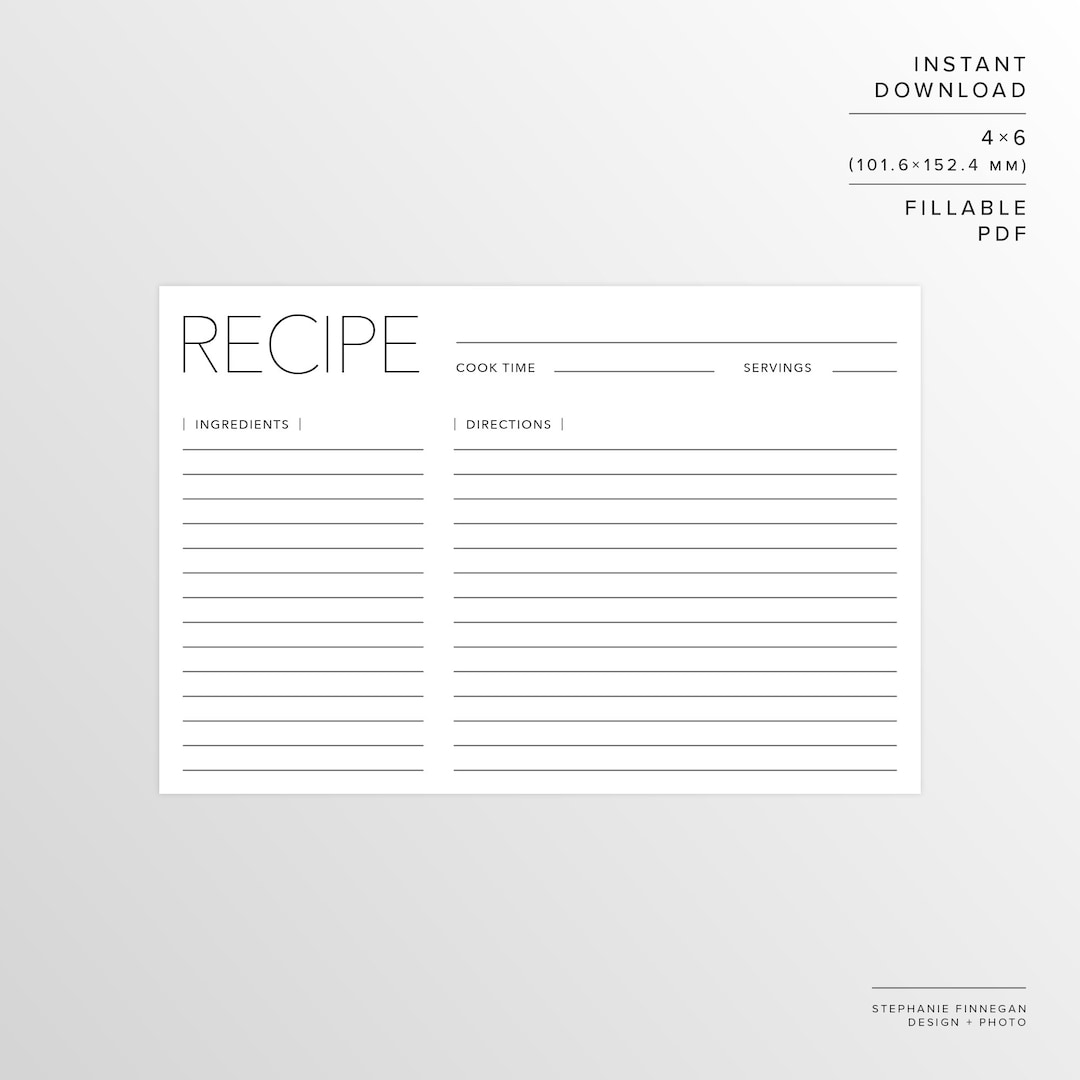 4x6 Recipe Card | Printable Recipe | Printable Card | Recipe ...
