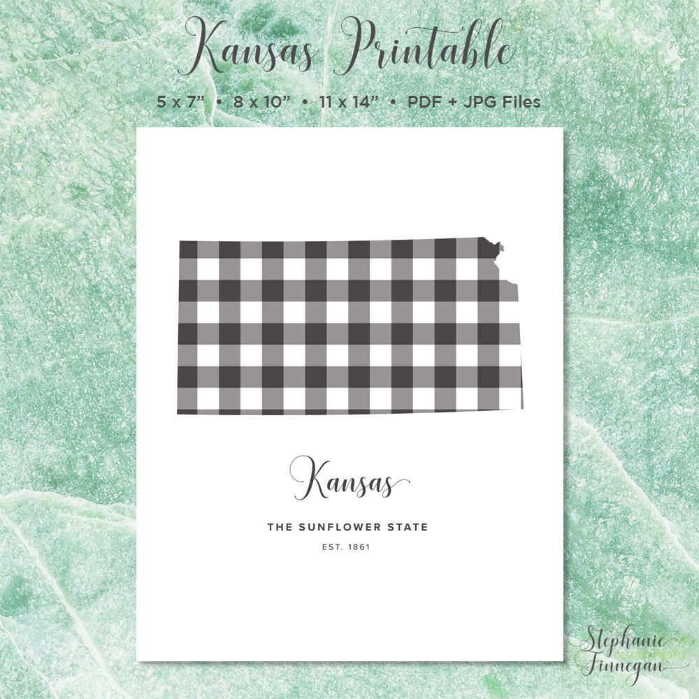 Kansas Printable | Printable Art | Gingham | Kansas Art | Kansas ...