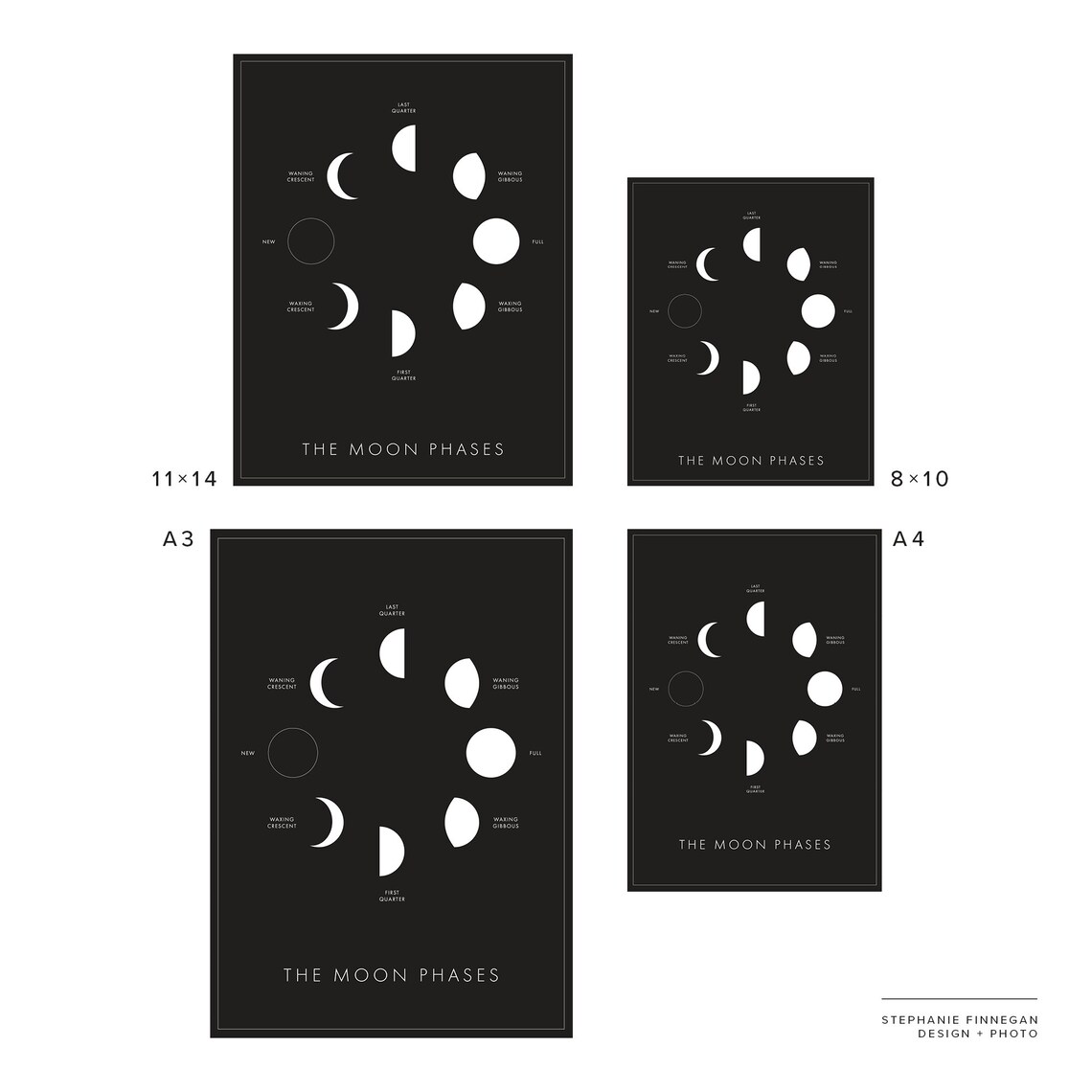 Moon Phases Print Printable Poster Lunar Phases Moon Space Art ...