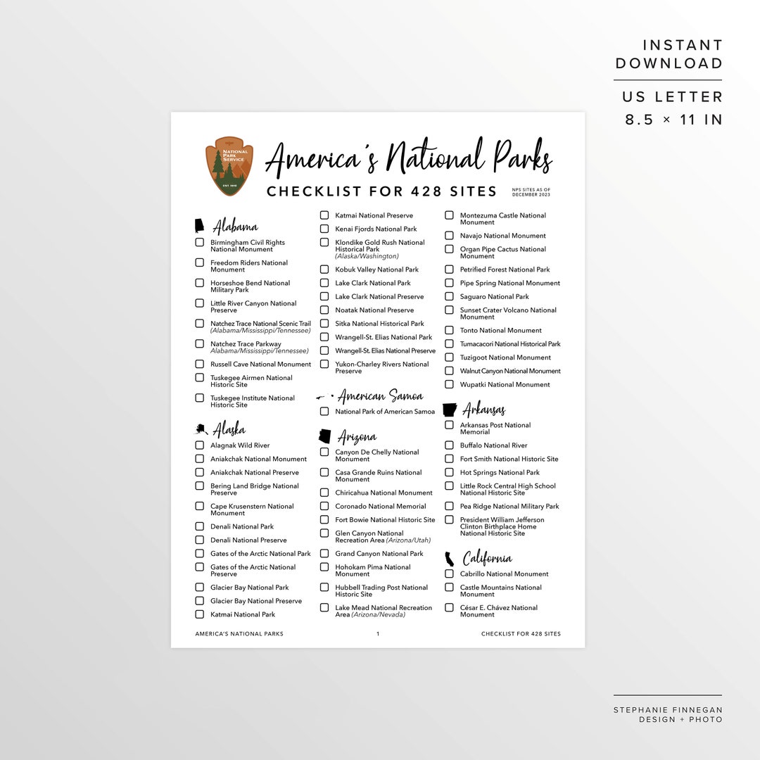 National Parks Checklist Printable NPS Checklist US National Parks ...