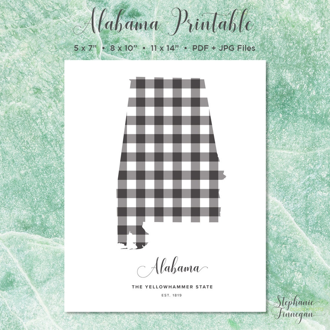 Alabama Printable | Printable Art | Gingham | AL Print | Alabama Art ...