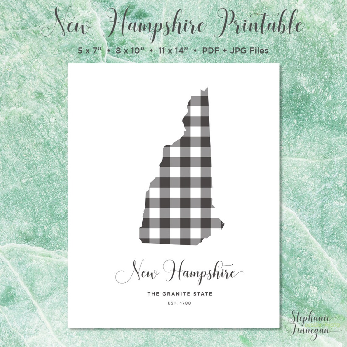 New Hampshire Printable | Printable Art | Gingham | NH Print | New ...