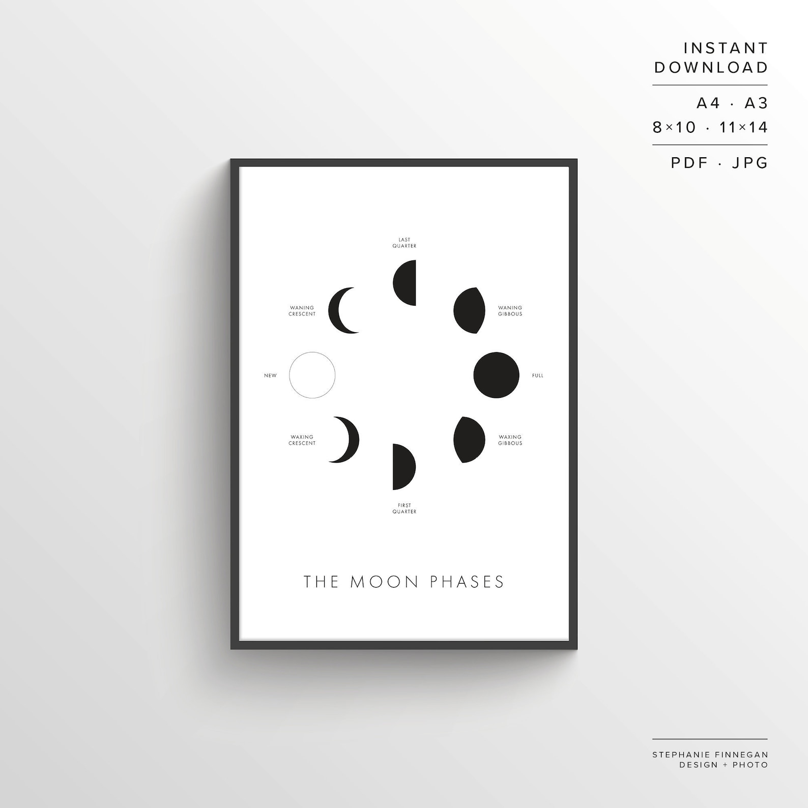 Moon Phases Print Printable Poster Lunar Phases Moon Space Art ...