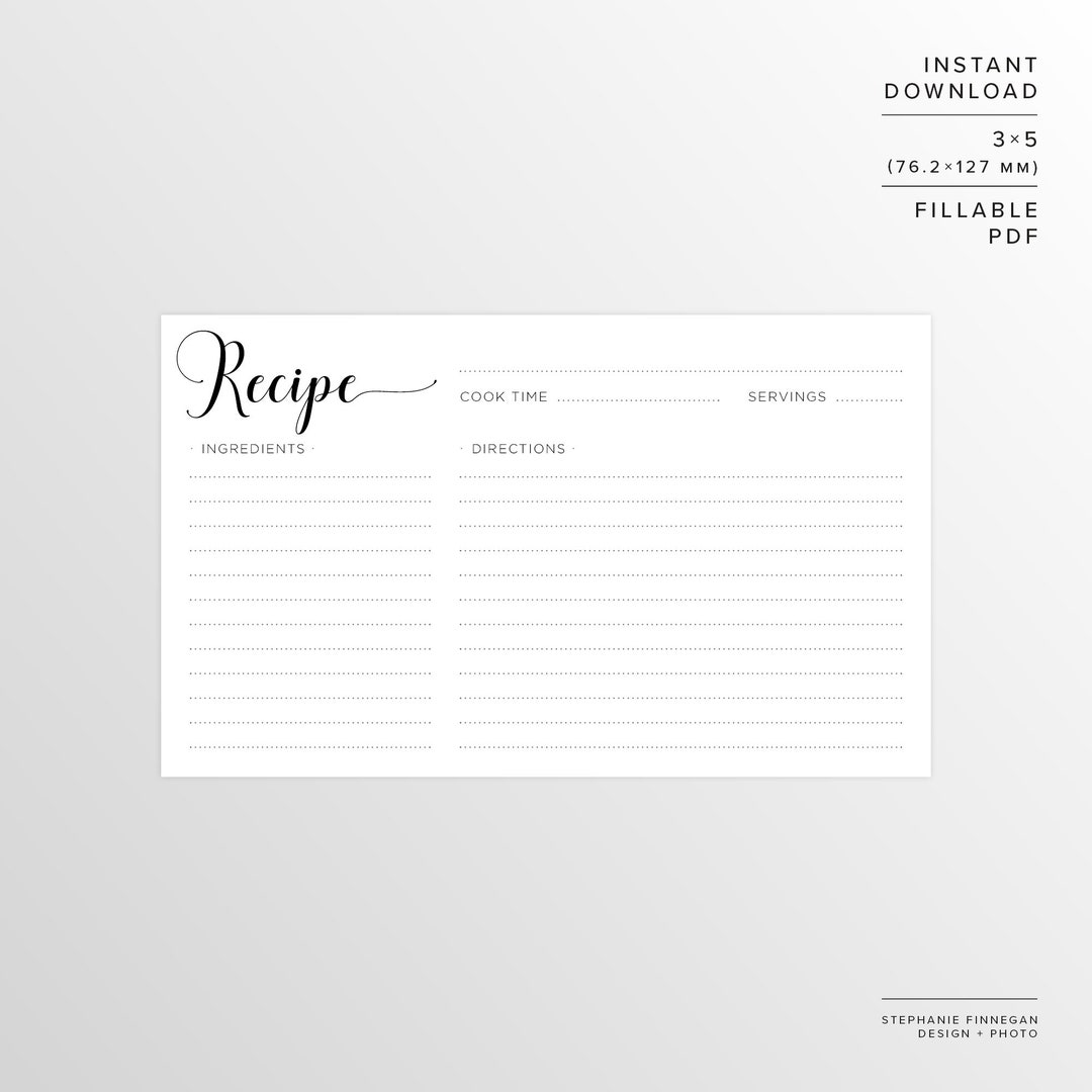 3x5 Recipe Card | Printable Recipe | Printable Card | Recipe ...