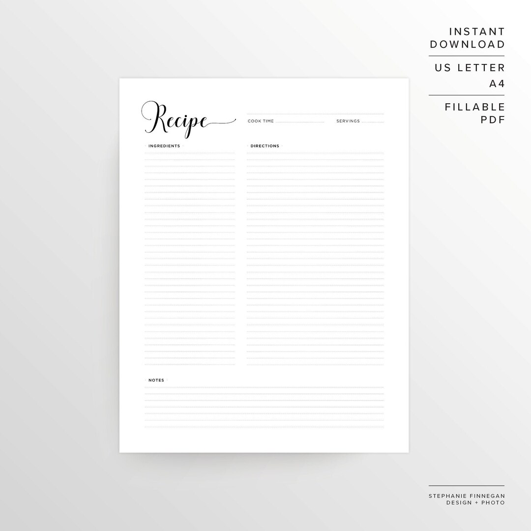 Recipe Page | US Letter | A4 | Recipe Printable | Recipe Template ...