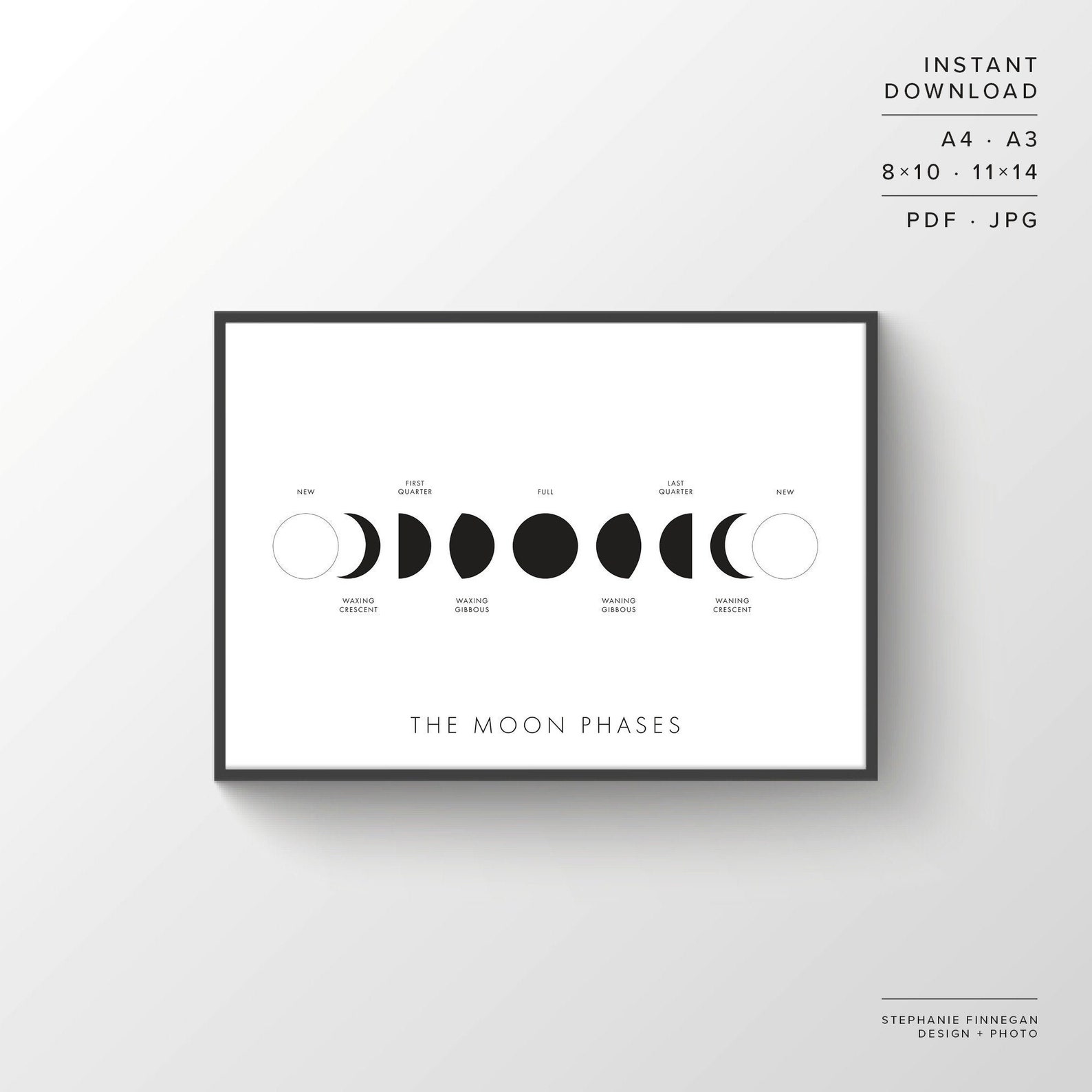 Moon Phases Print | Printable Poster | Lunar Phases | Moon | Space Art ...