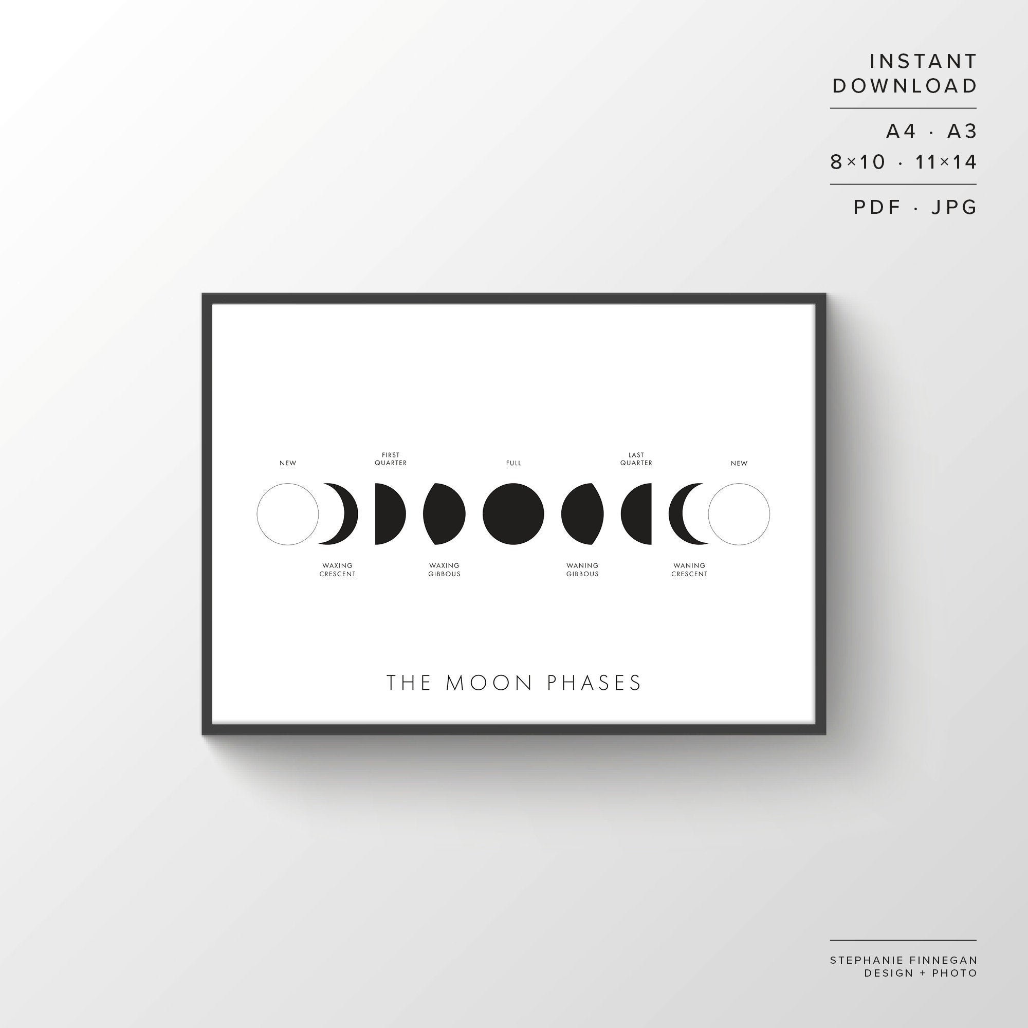 Moon Phases Print | Printable Poster | Lunar Phases | Moon | Space Art ...