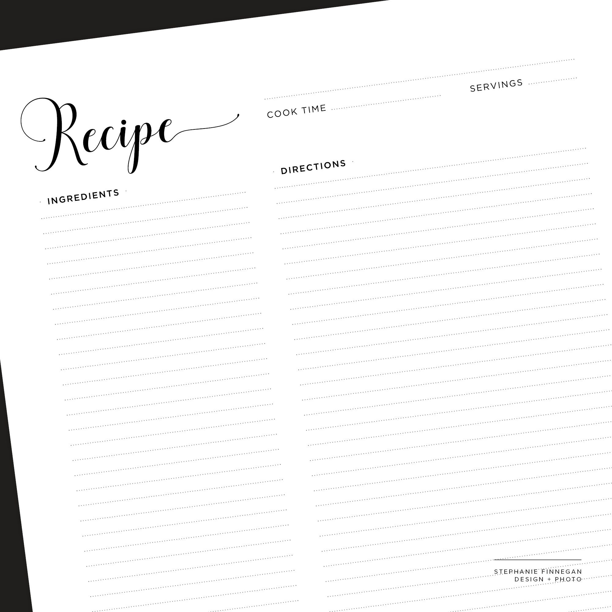 Recipe Page US Letter A4 Recipe Printable Recipe | Etsy