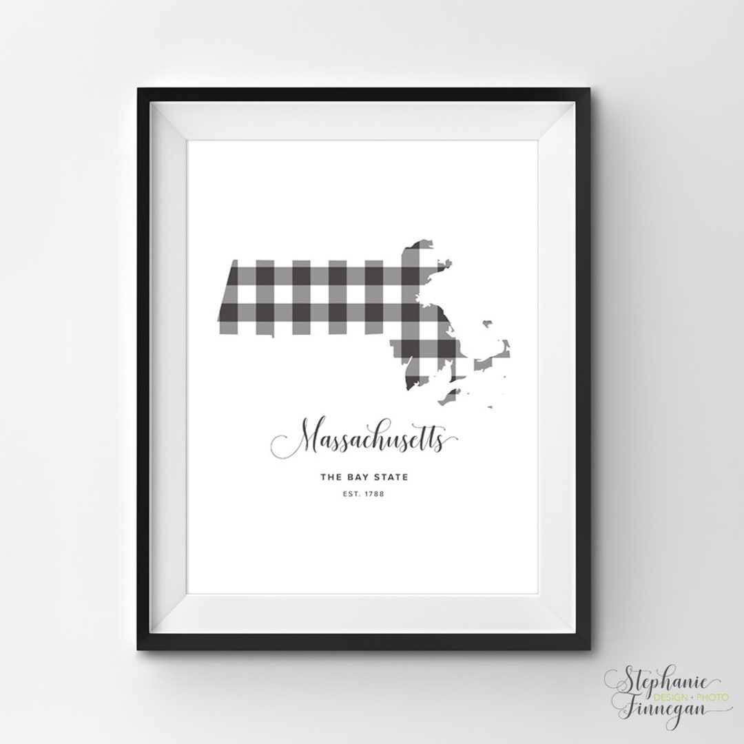Massachusetts Printable | Printable Art | Gingham | MA Print ...