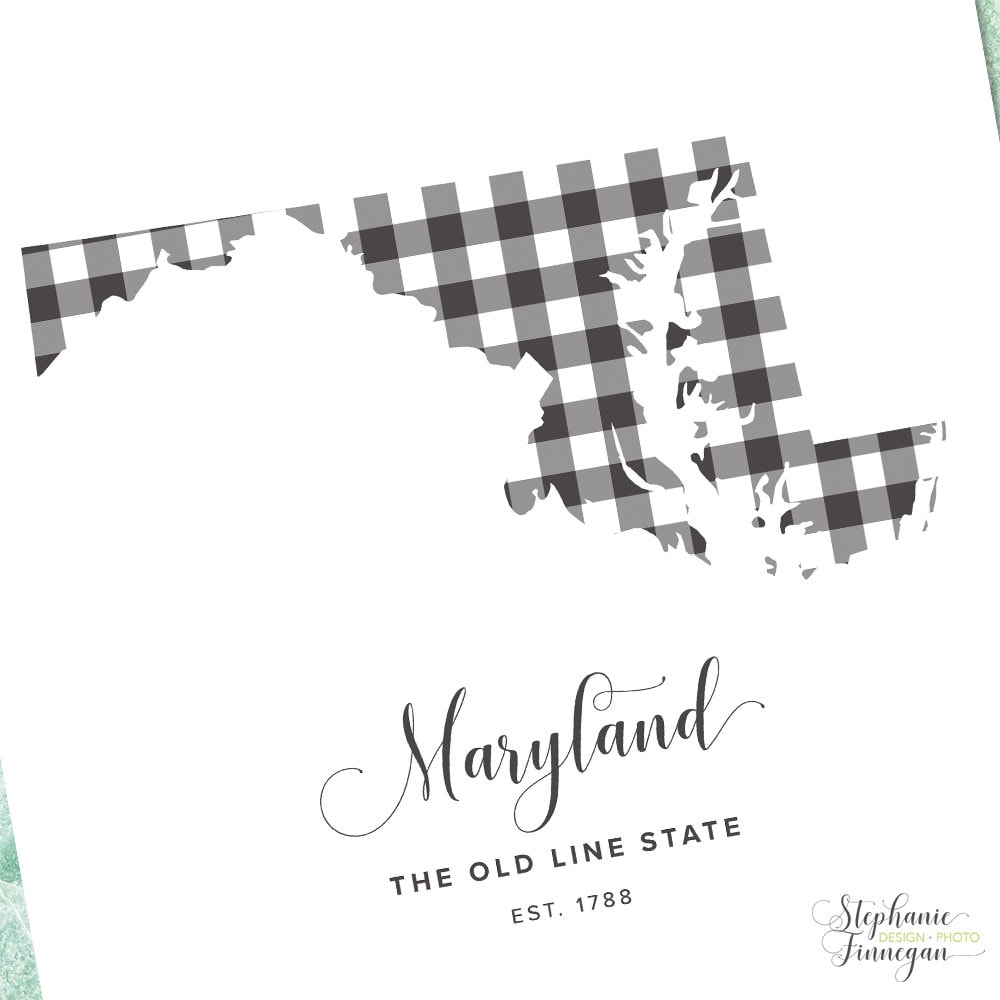 Maryland Printable | Printable Art | Gingham | MD Print | Maryland Art ...