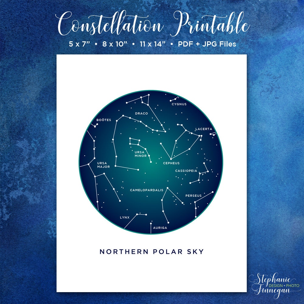 Northern Polar Sky Printable | Northern Sky Art Print | Constellation ...