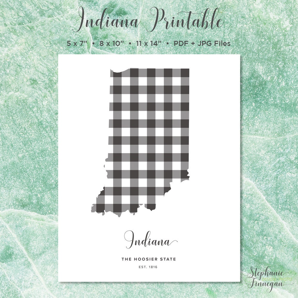 Indiana Printable | Printable Art | Gingham | IN Print | Indiana Art ...