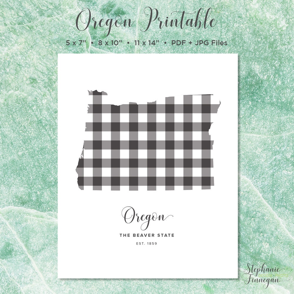 Oregon Printable Printable Art Gingham Oregon Art Oregon State Art ...