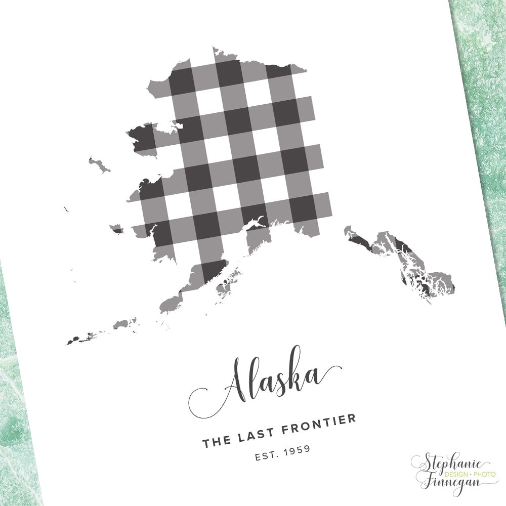 Alaska Printable | Printable Art | Gingham | Alaska Art | Alaska ...