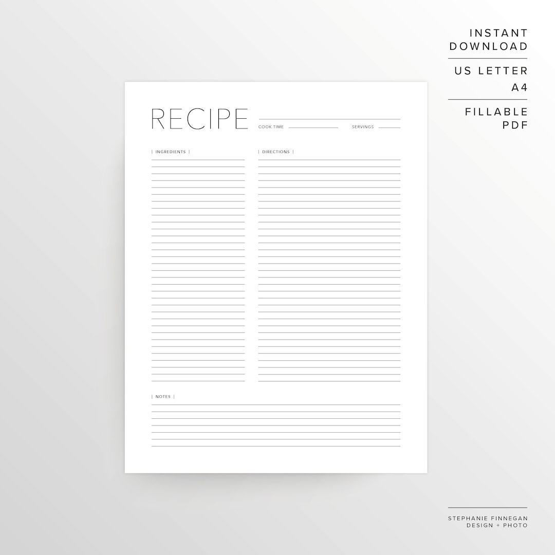 Recipe Page | US Letter | A4 | Recipe Printable | Recipe Template ...