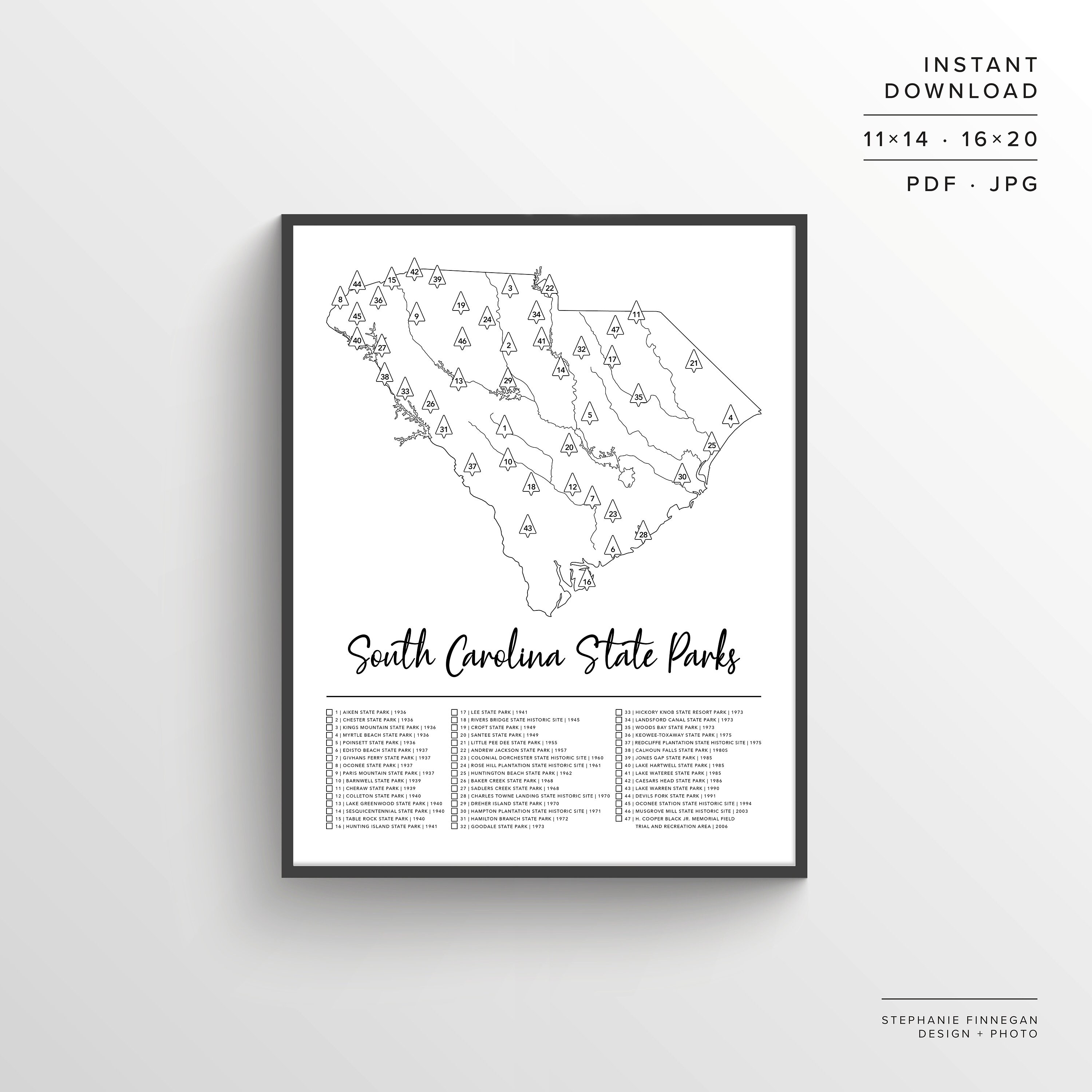 SC State Parks Map Printable Map Coloring Parks Map - Etsy