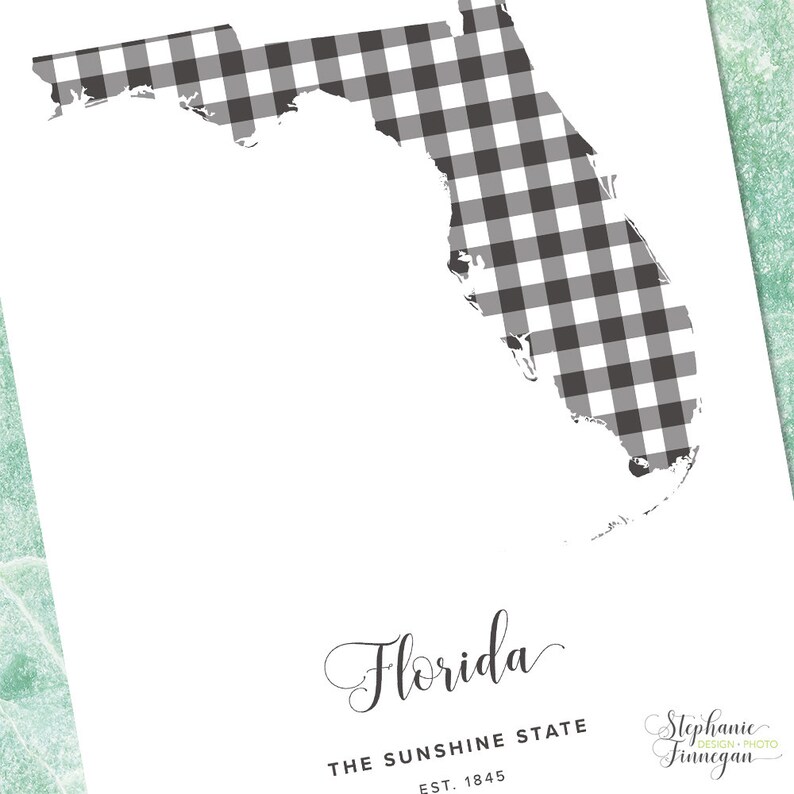 Florida Printable Printable Art Gingham FL Print - Etsy