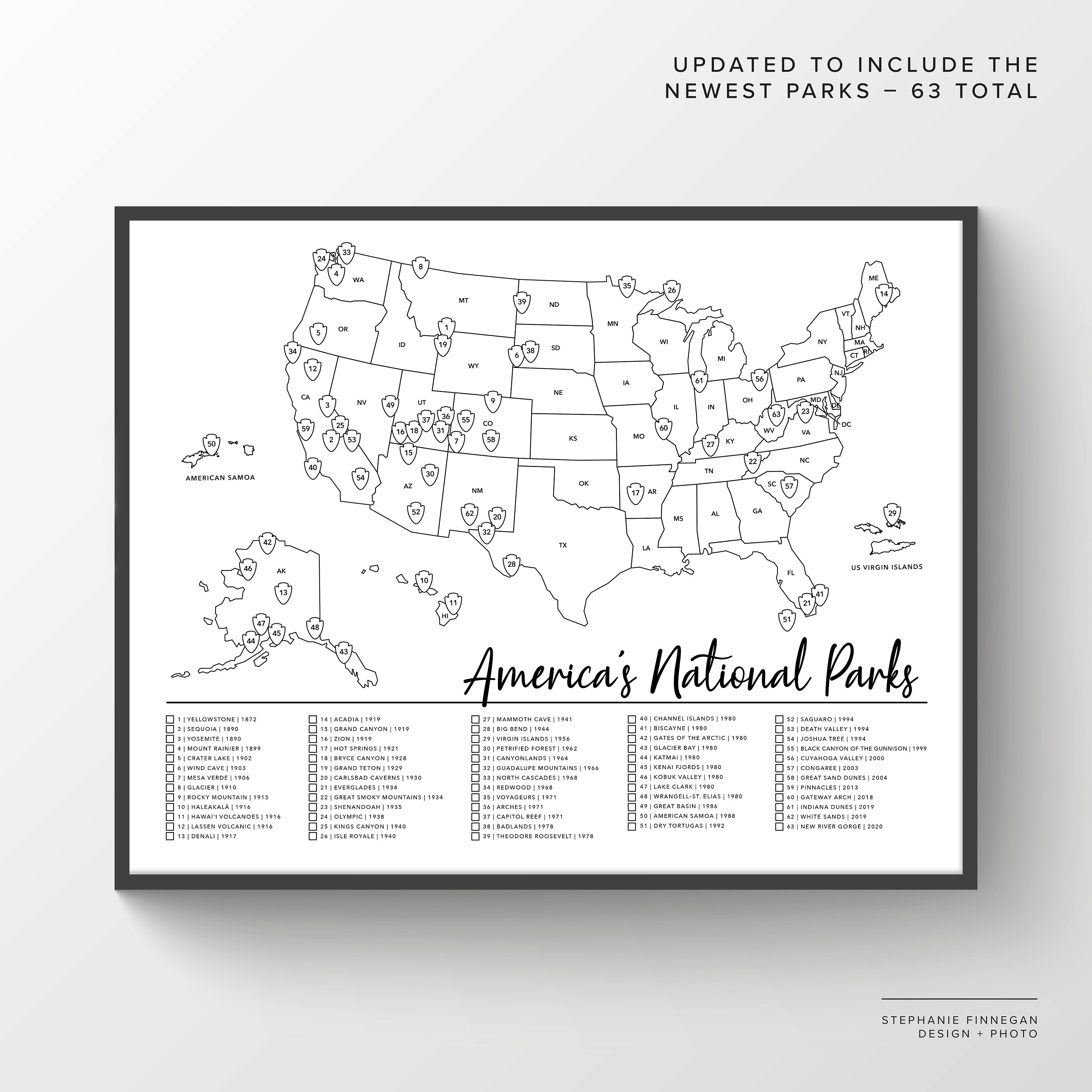 63 National Parks Map | Printable Map | Coloring Parks Map | US ...