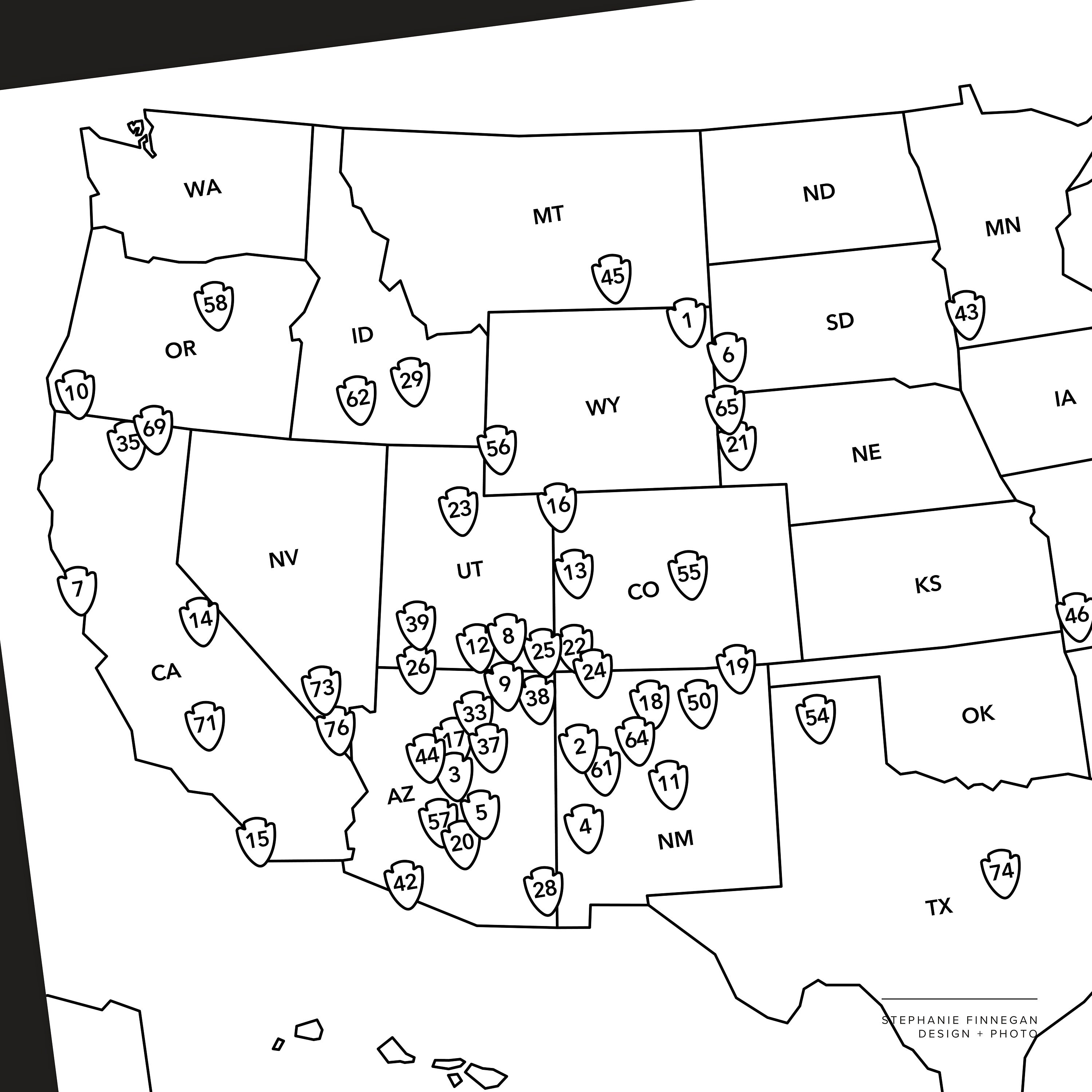 National Monuments Map Printable Map Coloring Map US National Monuments ...