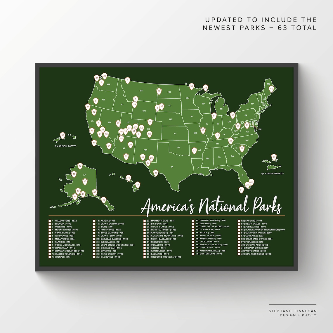 63 National Parks Map Printable Map US National Parks - Etsy