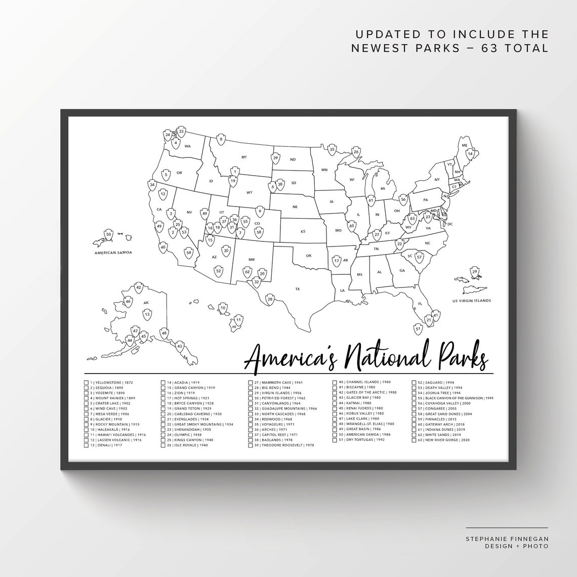 63 National Parks Map Printable Map Coloring Parks Map - Etsy