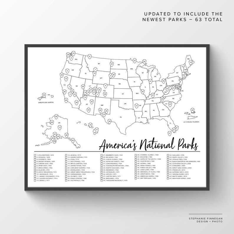 63 National Parks Map Printable Map Coloring Parks Map - Etsy
