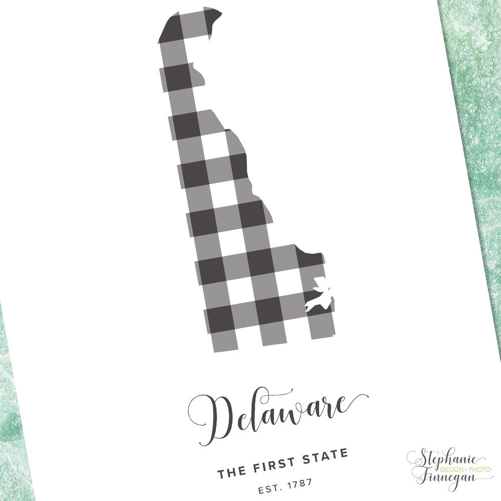Delaware Printable | Printable Art | Gingham | DE Print | Delaware Art ...