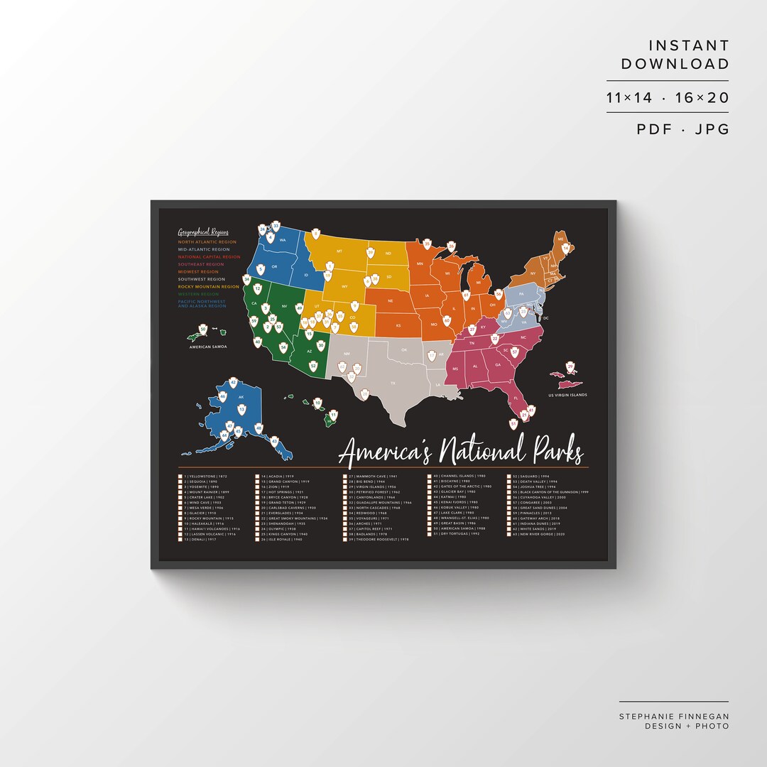 63 National Parks Map | Printable Map | US National Parks | National ...