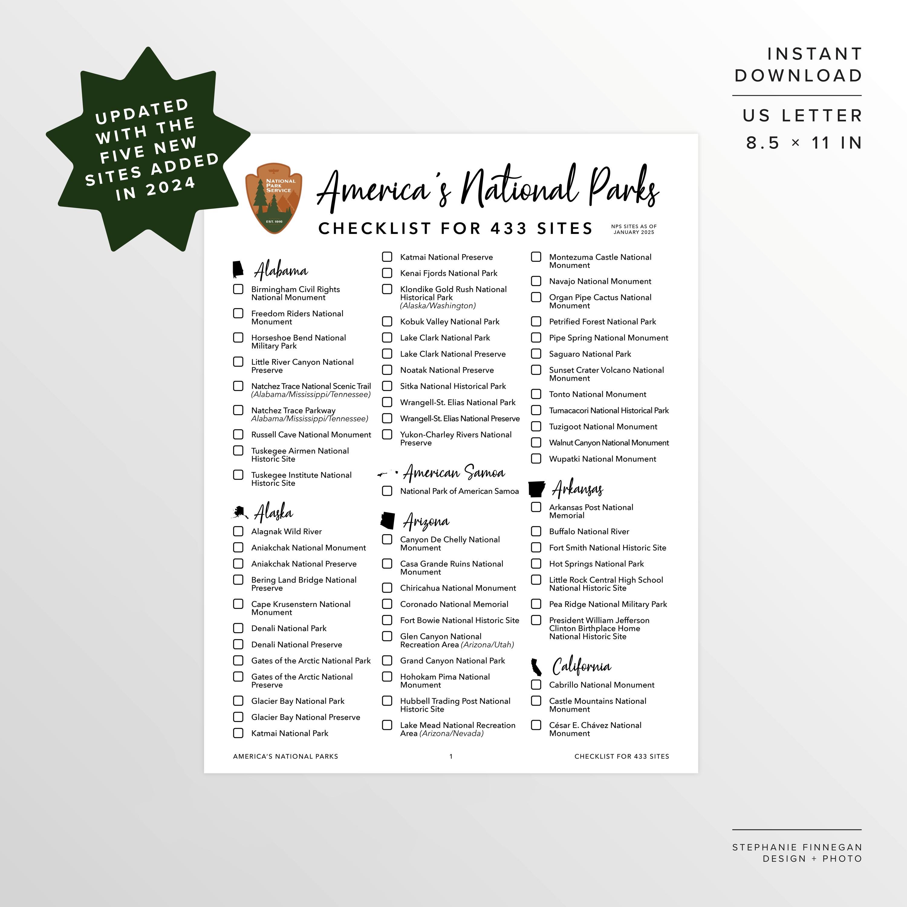 National Parks Checklist | Printable NPS Checklist | US National Parks ...