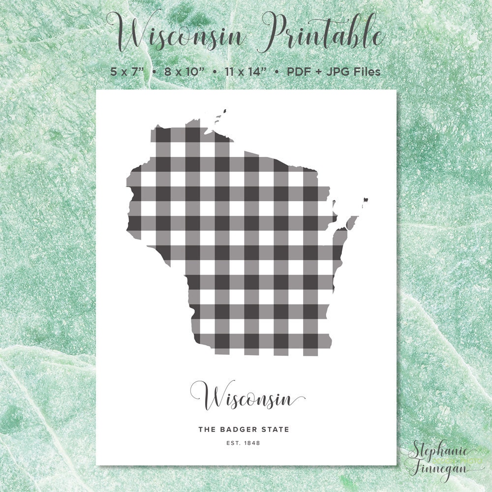 Wisconsin Printable Printable Art Gingham WI Print Wisconsin Art ...
