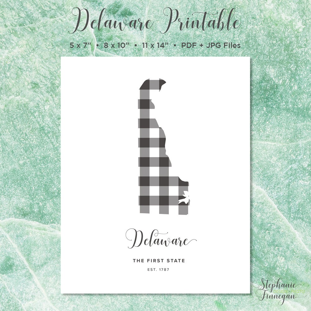 Delaware Printable | Printable Art | Gingham | DE Print | Delaware Art ...