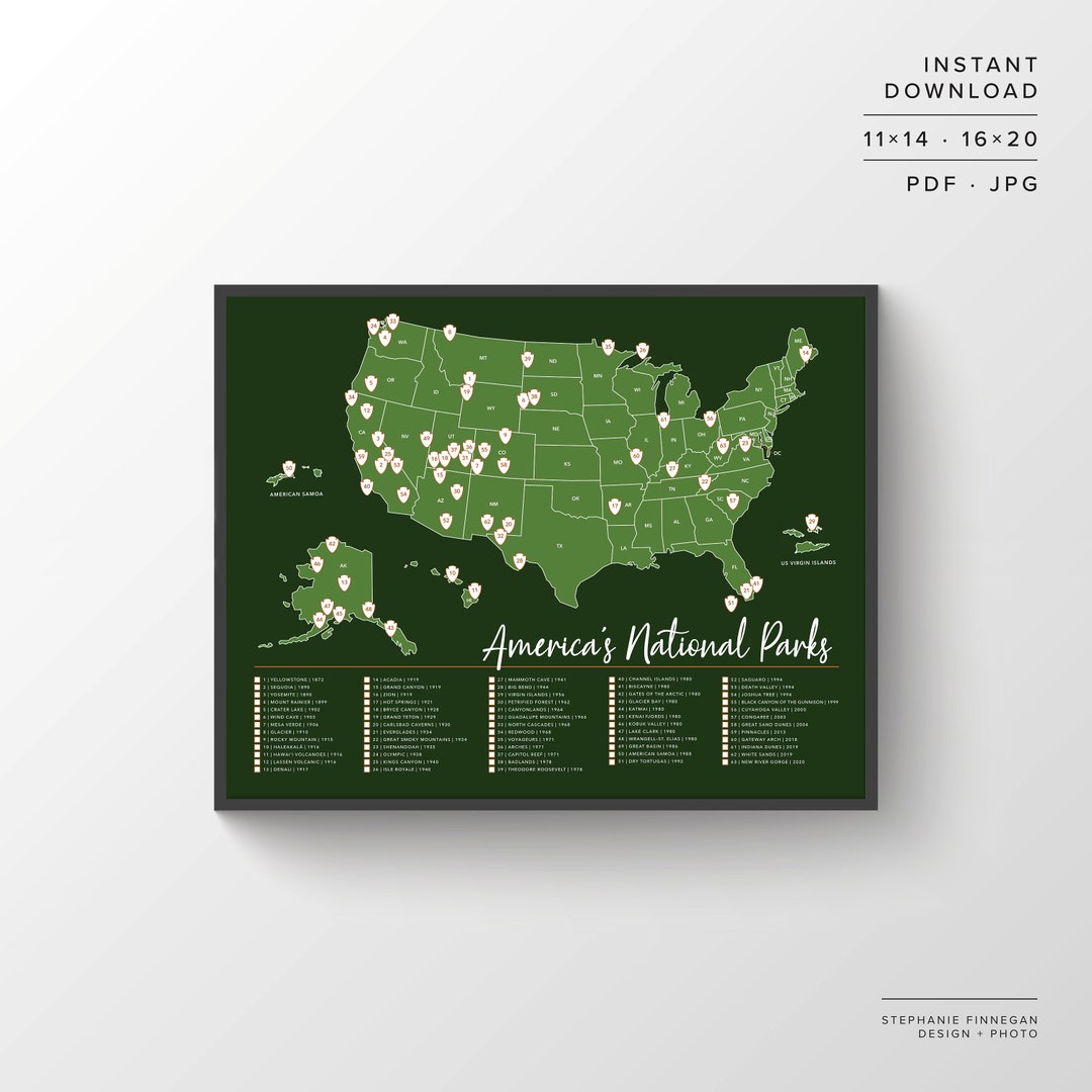63 National Parks Map | Printable Map | US National Parks | National ...