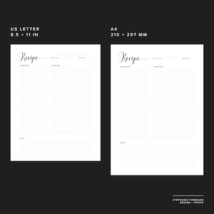 Recipe Page | US Letter | A4 | Recipe Printable | Recipe Template ...