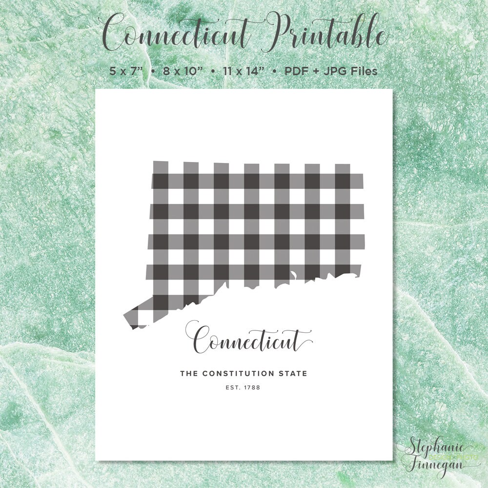 Connecticut Printable Printable Art Gingham CT Print Connecticut Art ...