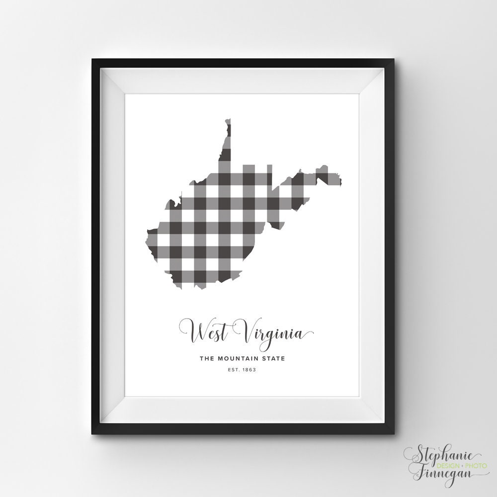 West Virginia Printable | Printable Art | Gingham | WV Print | West ...