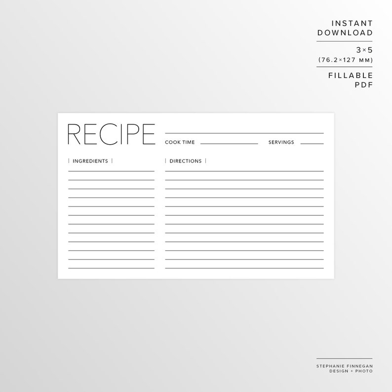 3x5 Recipe Card Printable Recipe Printable Card Recipe Printable Recipe ...