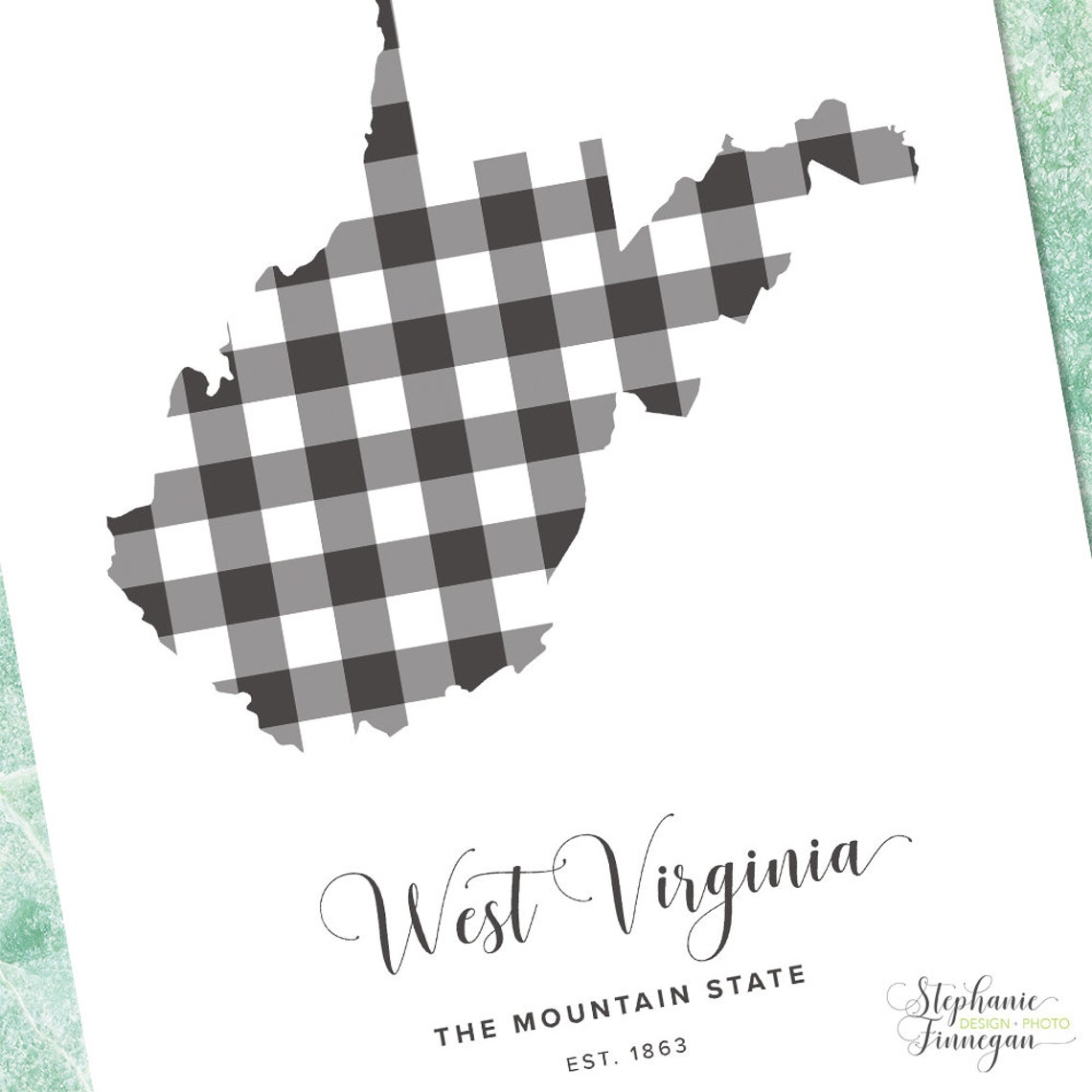 West Virginia Printable | Printable Art | Gingham | WV Print | West ...