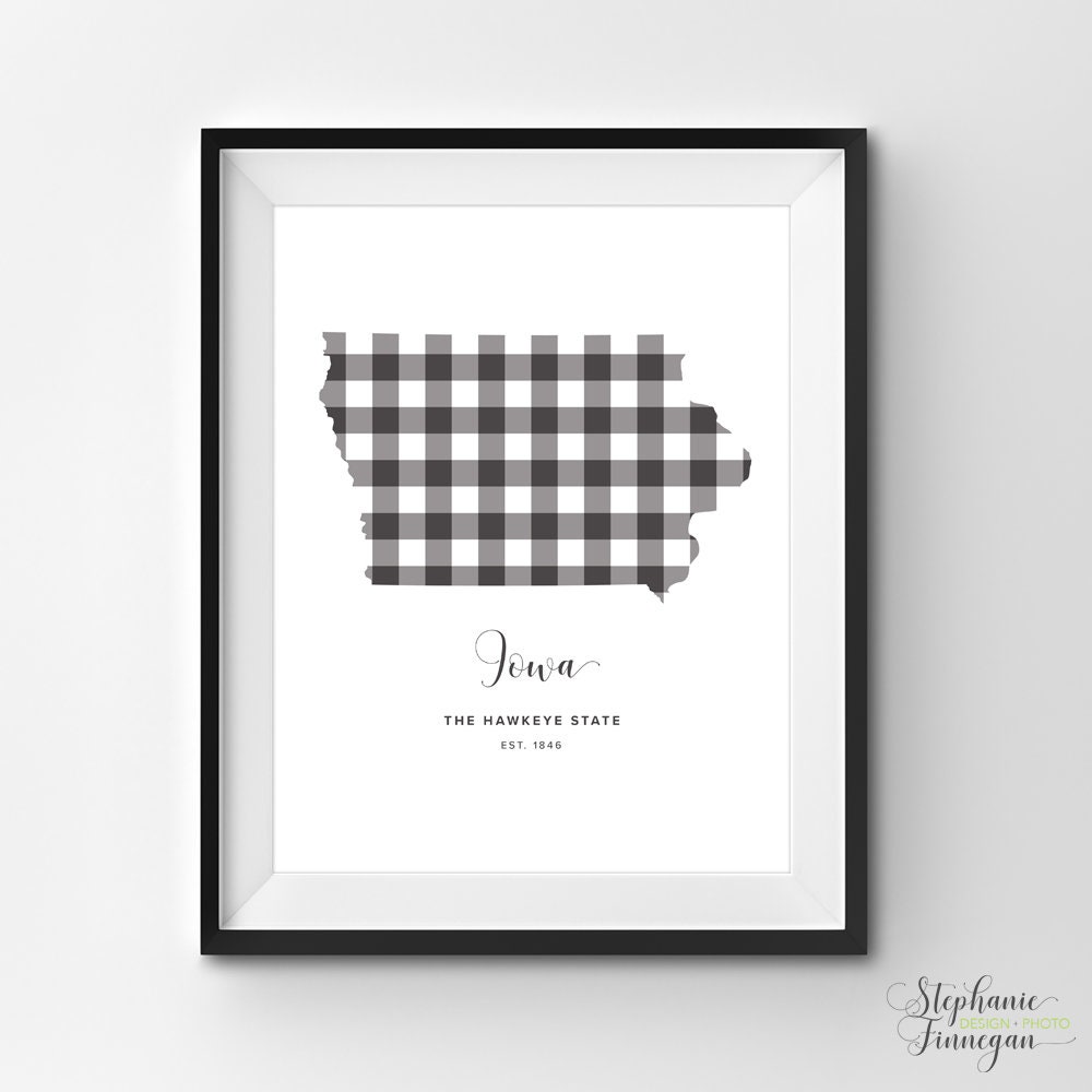 Iowa Printable | Printable Art | Gingham | IA Print | Iowa Art | Iowa ...