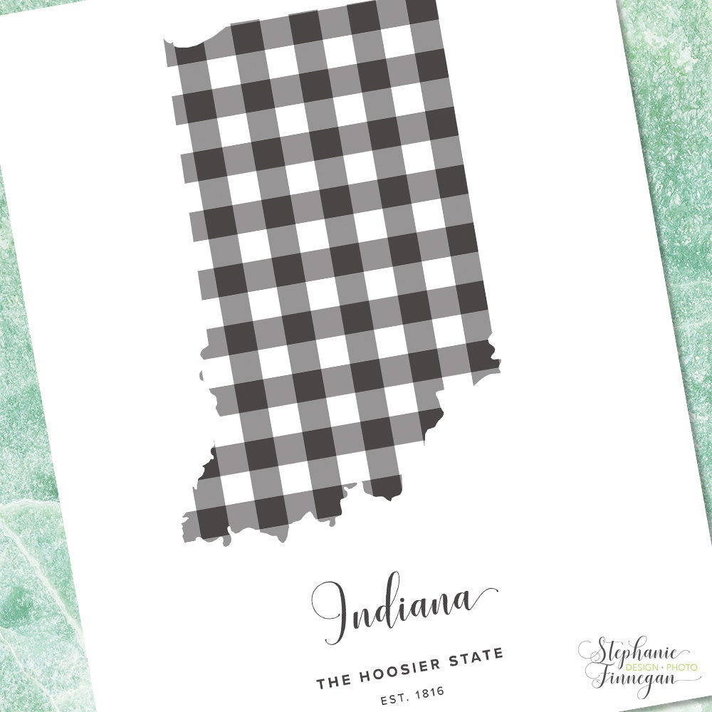 Indiana Printable Printable Art Gingham IN Print Indiana Art Indiana ...