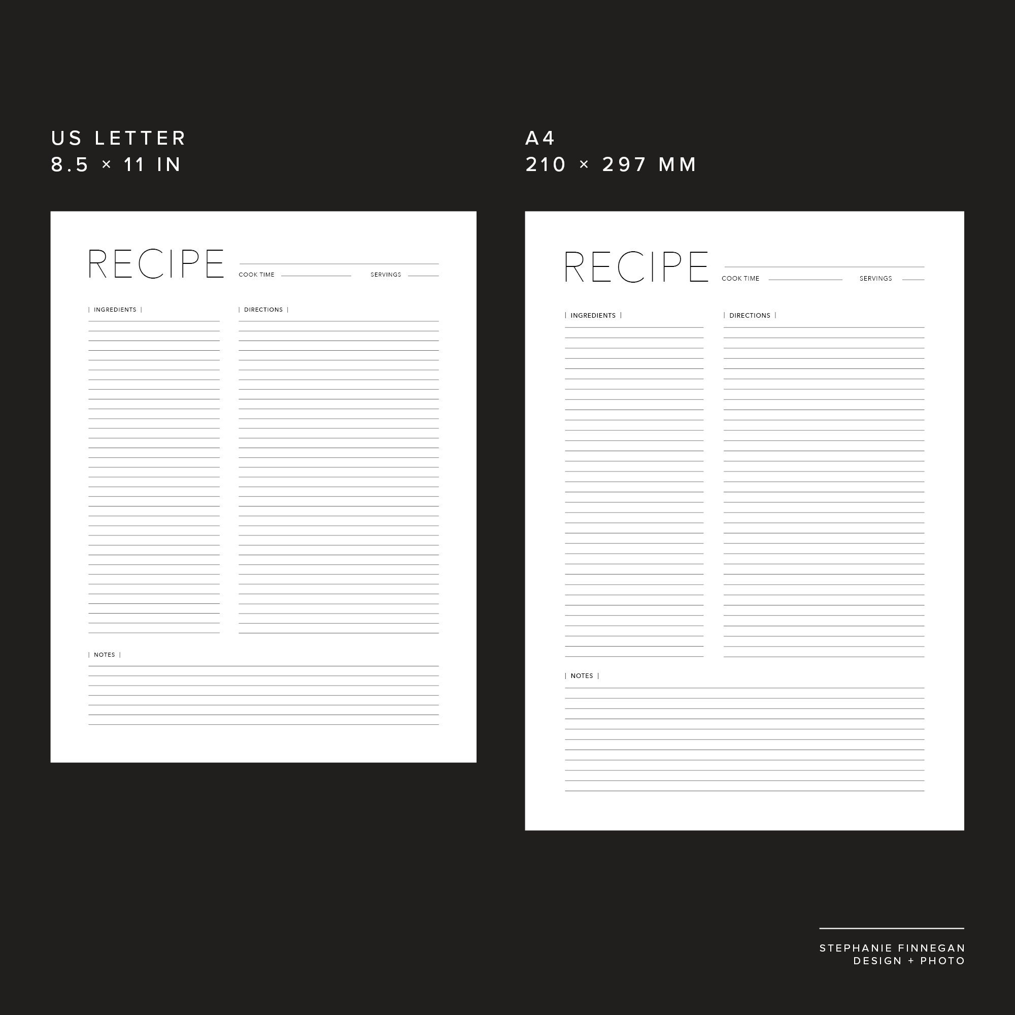 Recipe Page | US Letter | A4 | Recipe Printable | Recipe Template ...