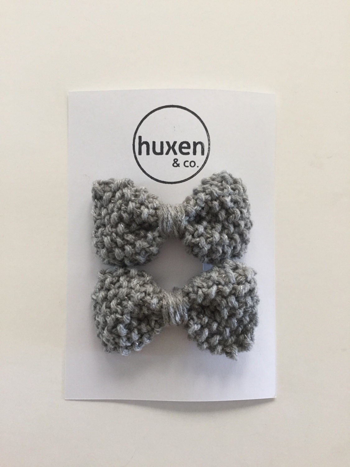 Set of Two GREY KNIT BOWS With Silver Specks Hand Knit Bows - Etsy