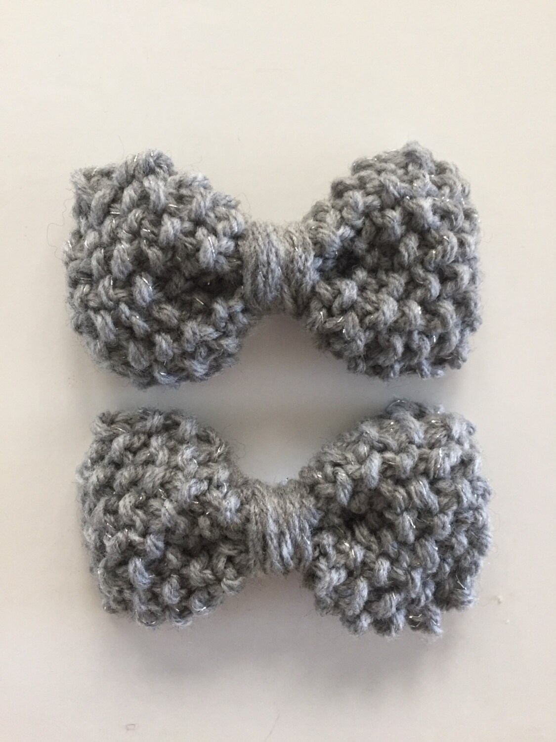 Set of Two GREY KNIT BOWS With Silver Specks Hand Knit Bows - Etsy
