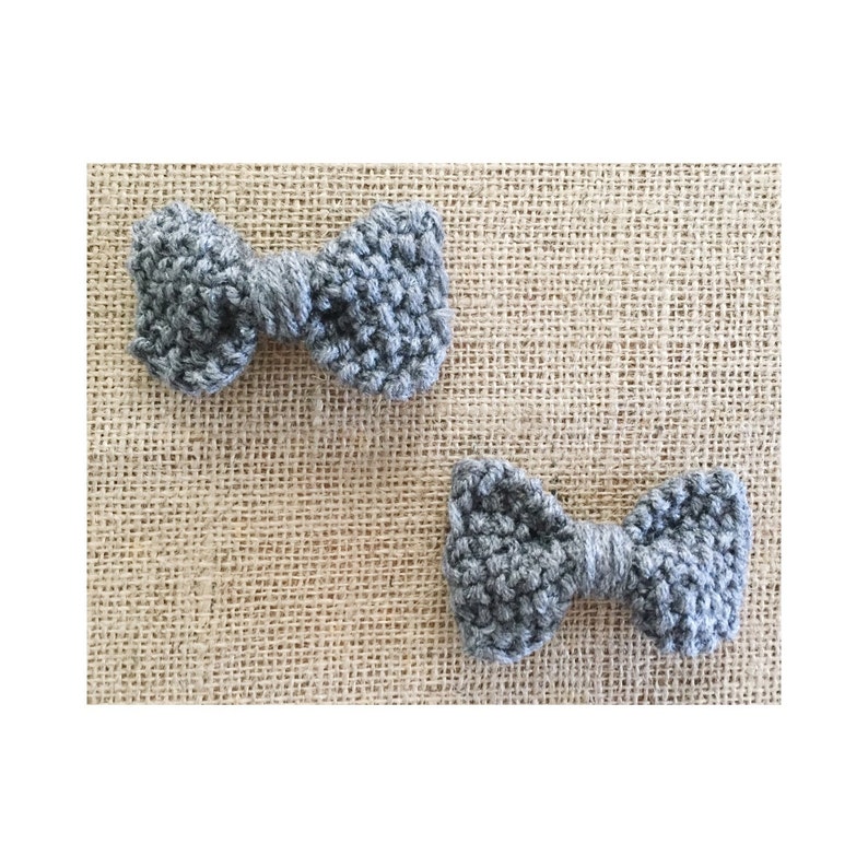 GREY KNIT BOWS Hand Knit Charcoal Grey Bows Matching Bow | Etsy