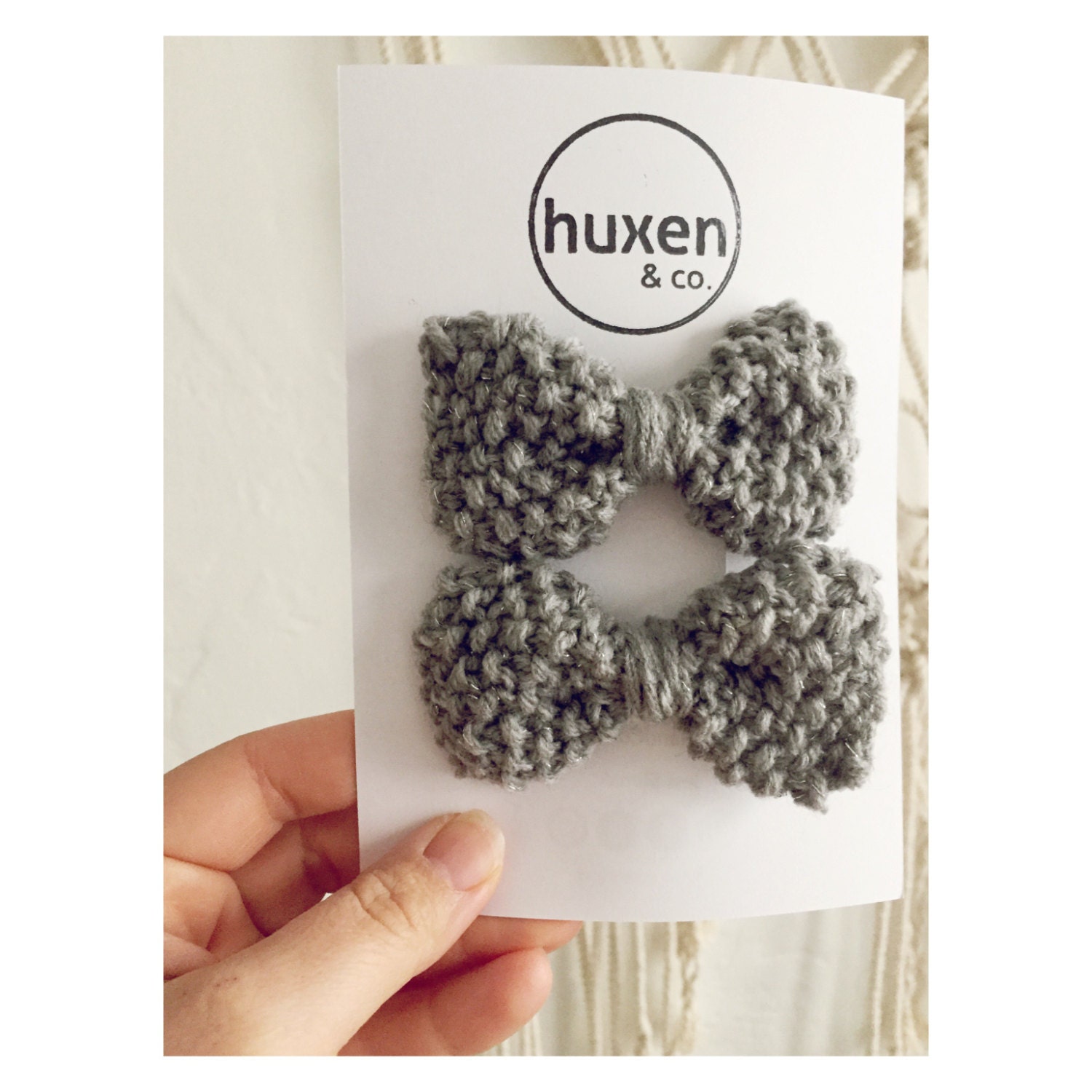 Set of Two GREY KNIT BOWS With Silver Specks Hand Knit Bows - Etsy